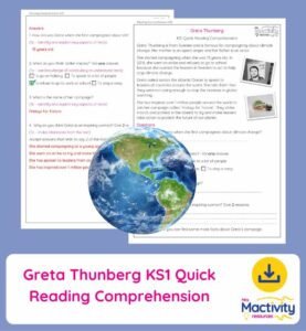 Greta Thunberg KS1 Quick Reading Comprehension | Mrs Mactivity
