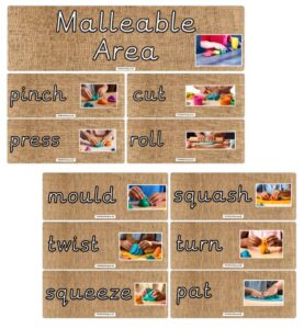 EYFS Malleable Area Display Labels | Language-Rich Vocabulary Cards