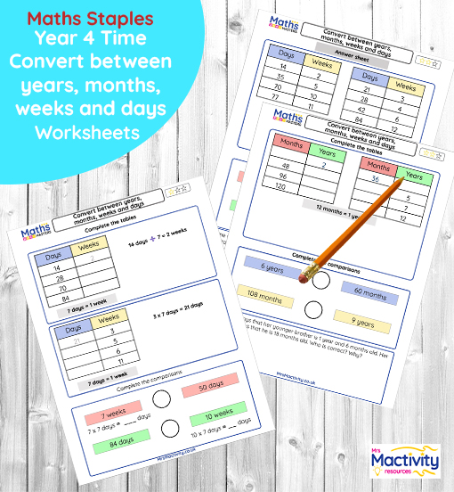 Year 4 Time Conversion Worksheets | Years, Months, Weeks And Days