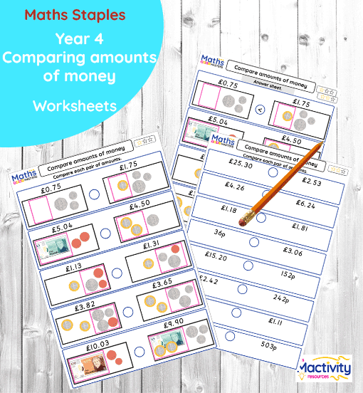 Year 4 Comparing Amounts Of Money Worksheets – Money Maths PDF