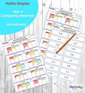 Year 4 Comparing Decimals Worksheets – Visual Place Value Grids