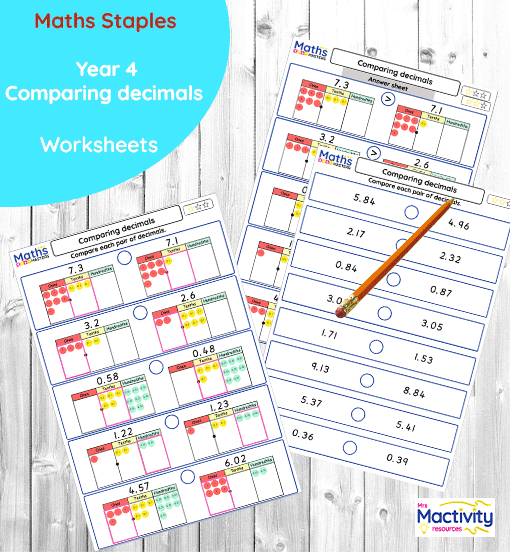 Year 4 Comparing Decimals Worksheets – Visual Place Value Grids