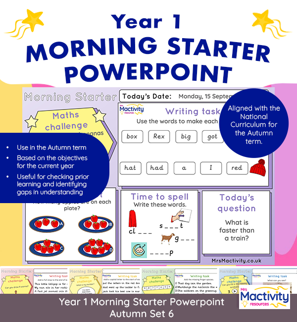 Year 1 Morning Starter PowerPoints Early Morning Work KS1