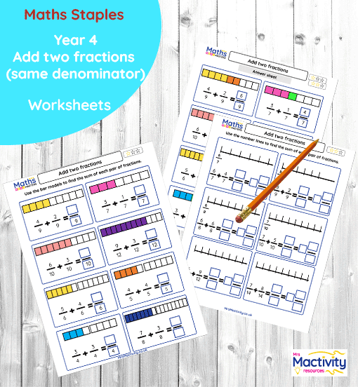 Year 4 Add Two Fractions Worksheet – Same Denominator Activities
