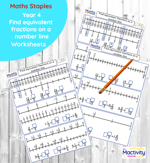 Year 4 Equivalent Fractions On A Number Line Worksheet | PDF