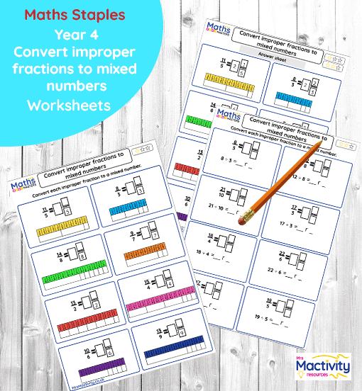 Year 4 Convert Improper Fractions To Mixed Numbers Worksheet