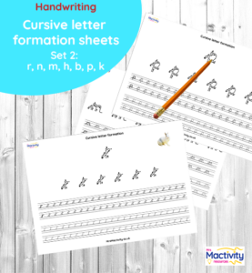 Cursive Letter Formation Practice Sheets – Set 2 (r, N, M, H, B, P, K)