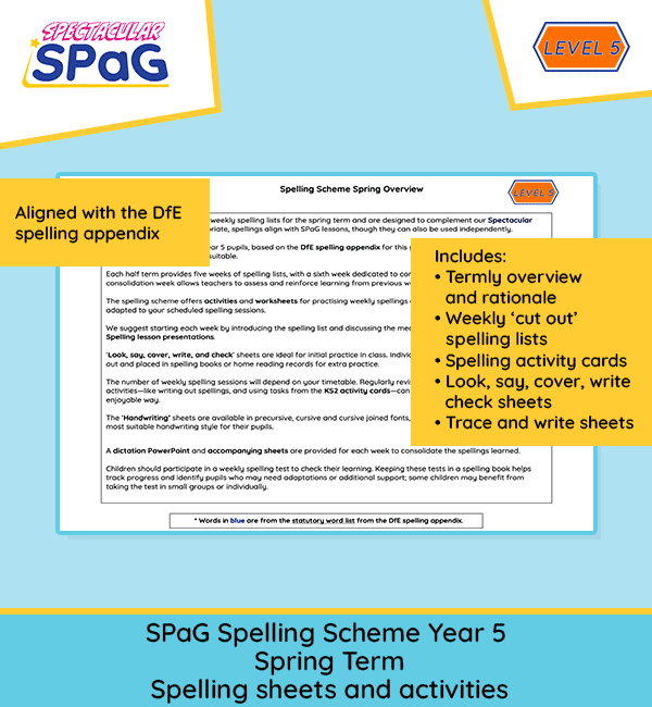 Year 5 Spring Spelling Resources | SPaG Scheme | Mrs Mactivity