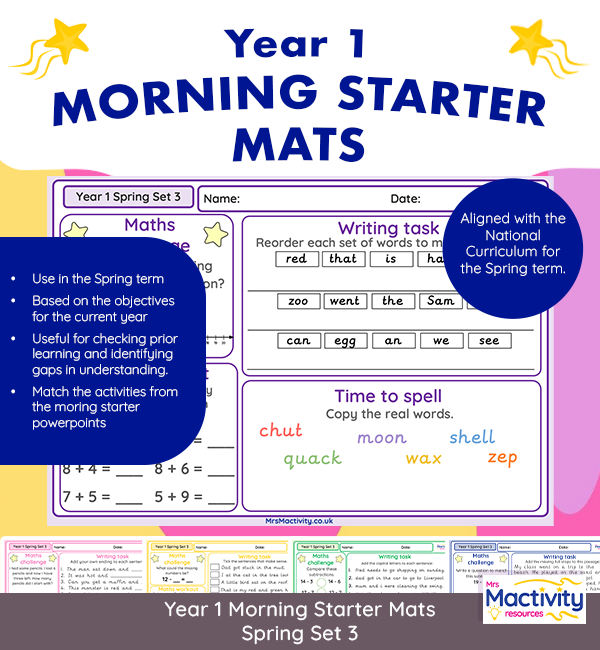 Year 1 Morning Starter Mats Spring Set 3 | Maths & English